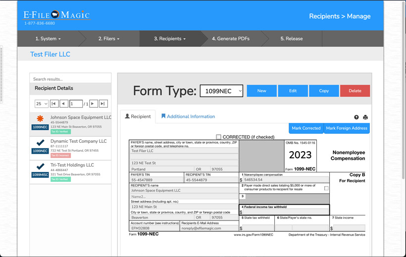 Premier Online 1099 Software - E-File Magic